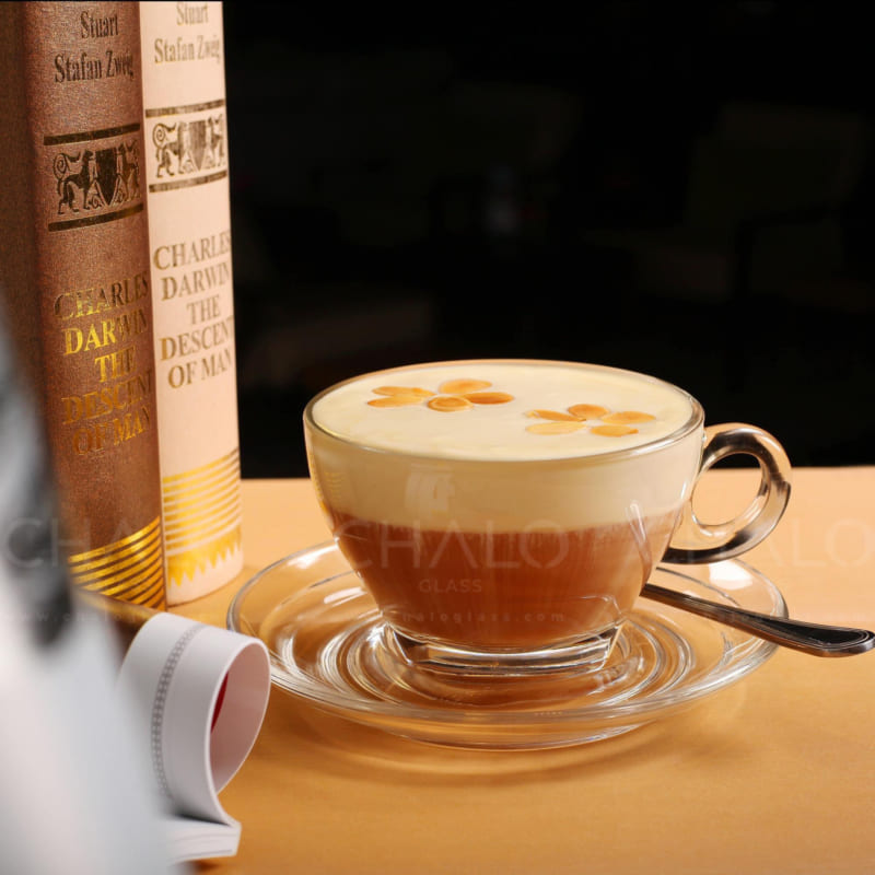 Tách đĩa thủy tinh Ocean Caffé Latte - 260ml - 2443 - Chalo Glass - NCC ...